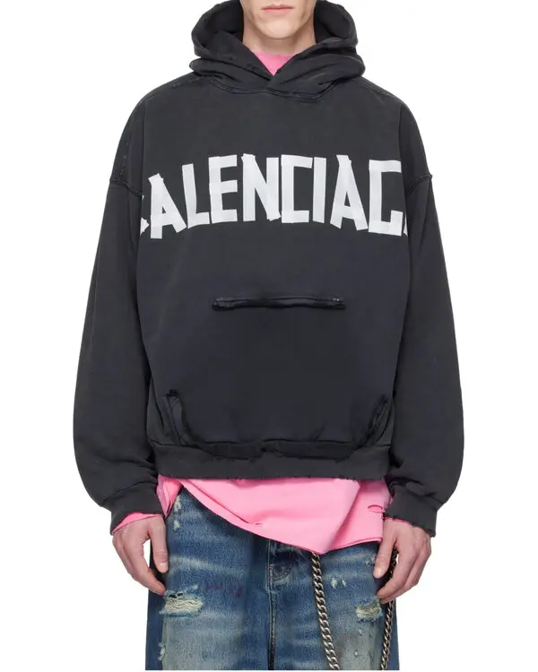 Balenciaga Ripped Pocket Tape Type Hoodie - Black Fade - 14% Off